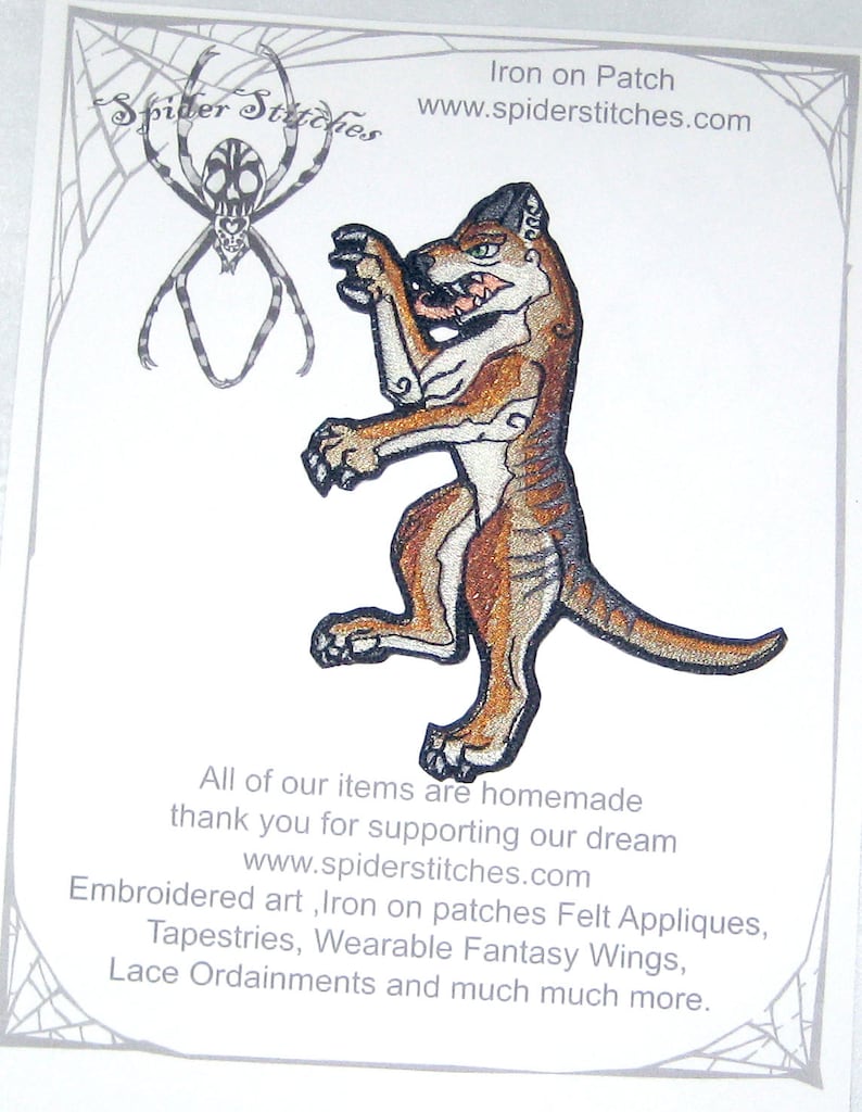 Rampant Thylacine Tasmanian Tiger Wolf Heraldic Heraldry Iron on Patch ...