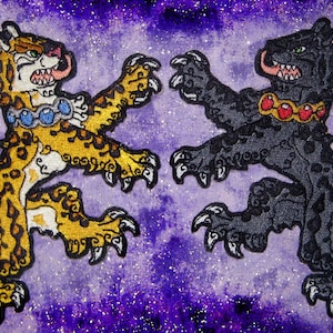 Heraldic Leopard Panther Pair Heraldry Iron on Patch Applique Black or ...