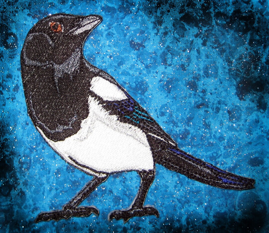 Black Billed Magpie Bird Iron on Patch 100% Embroidery - Etsy