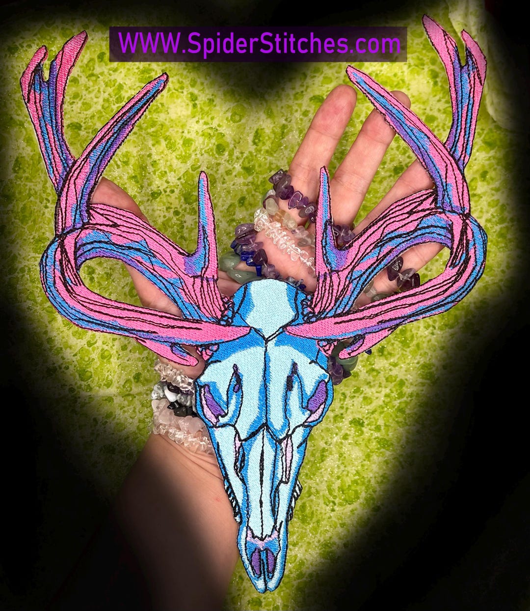 HUGE Pastel Pink Purple Blue Antlers Wicked Deer Stag Skull Patch Iron ...