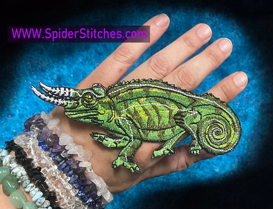 Jacksons Jackson's Chameleon Lizard Iron on Patch Trioceros Jacksonii ...
