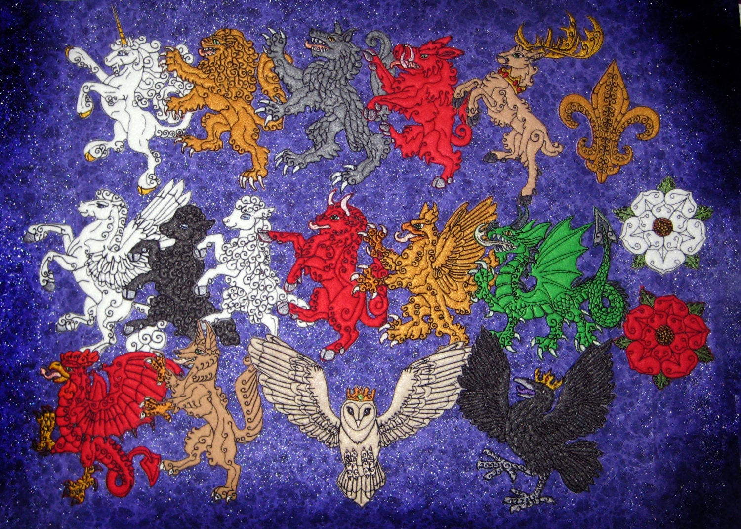 FELT Rampant Raven Heraldic Heraldry Iron on or Sew on Patch Pair ...