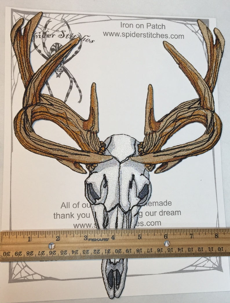 HUGE Tan Antlers Wicked Deer Stag Skull Patch Iron on Patch or Sew on ...