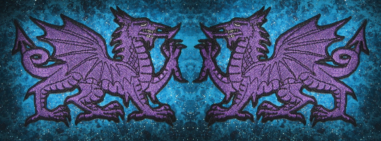 Welsh Flag Purple Dragon Heraldic Heraldry Iron on Patch Pair - Etsy