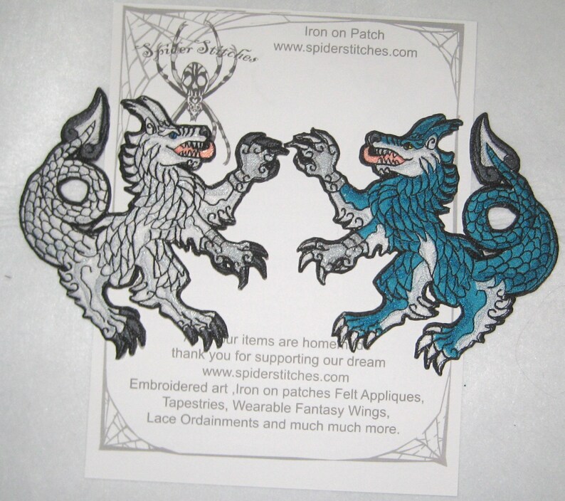Pair Rampant Alphyn Wolf Dragon Heraldic Heraldry Iron on | Etsy