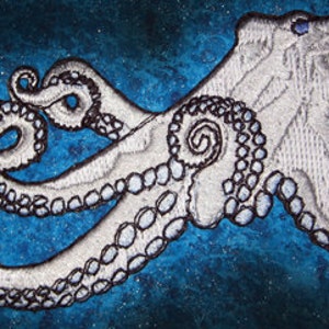 Huge Giant Octopus Octopie Jacket Back Iron on Patch White and Ice Blue ...