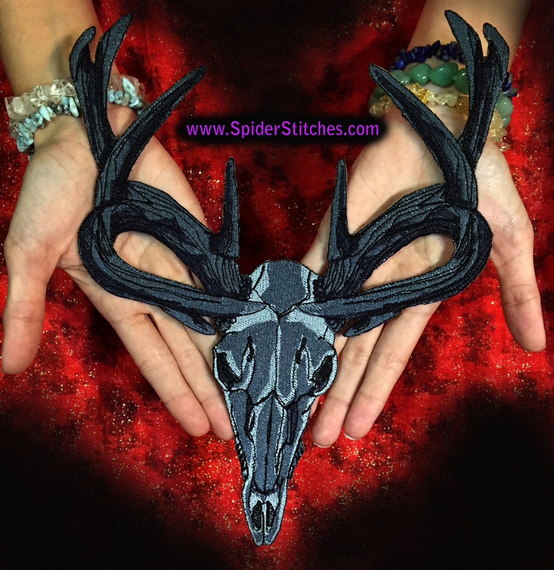 HUGE Black Wicked Deer Stag Skull Patch Iron on Patch or Sew on Pagan ...