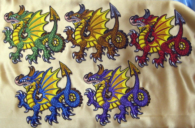 HUGE Rampant Dragon Dragon Heraldic Heraldry Iron on Patch Many Color ...