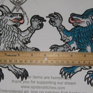 Pair Rampant Alphyn Wolf Dragon Heraldic Heraldry Iron on Patch Many ...