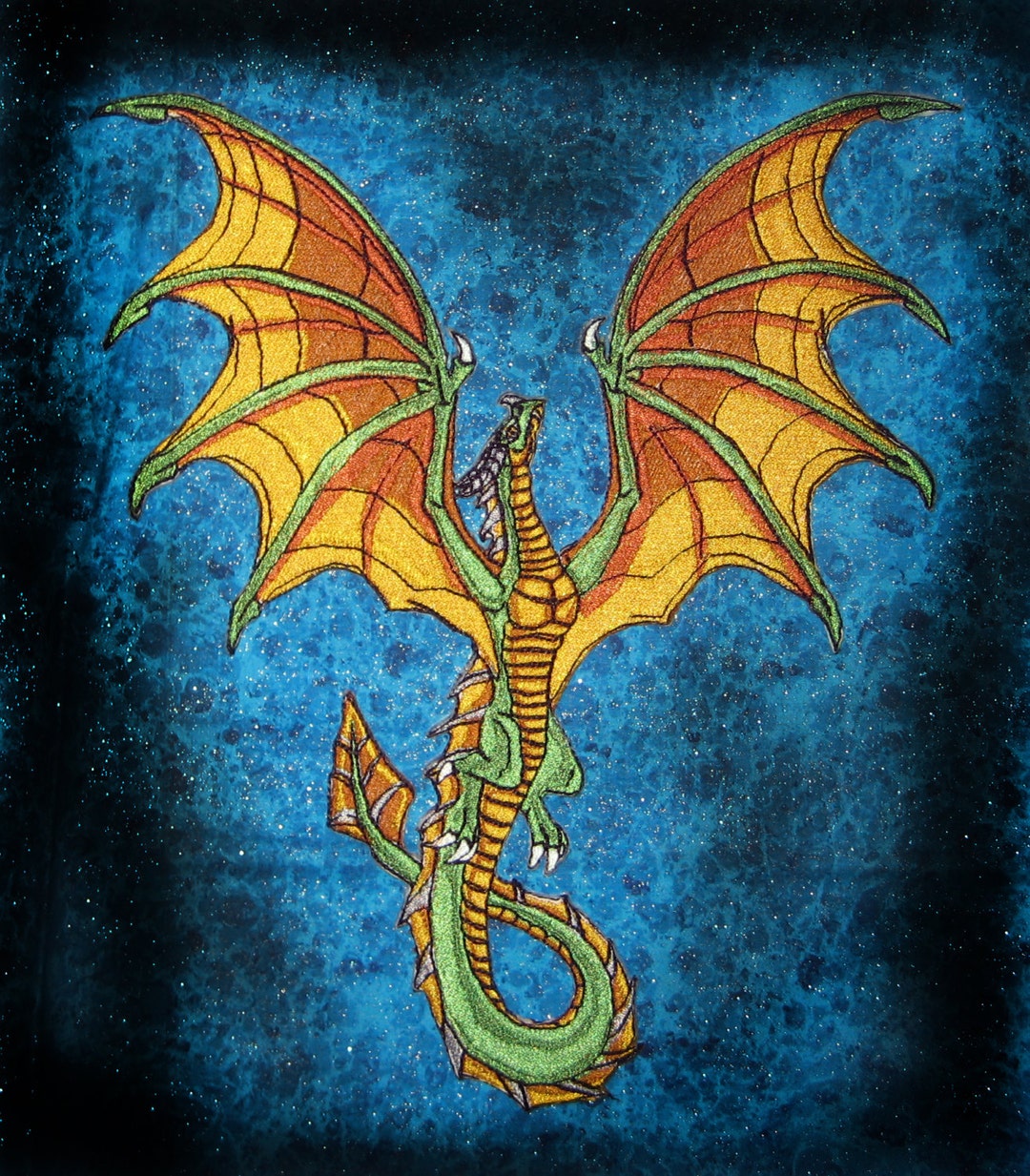 HUGE Flying Wyvern Dragon Green and Gold Iron on Patch - Etsy