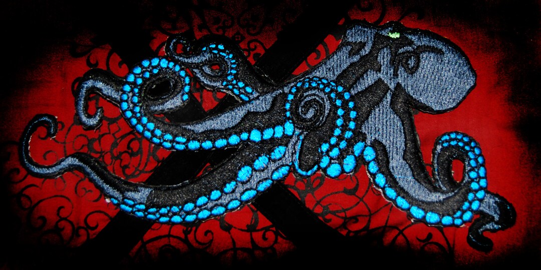 Huge Giant Octopus Octopie Jacket Back Iron on Patch Black and Blue ...