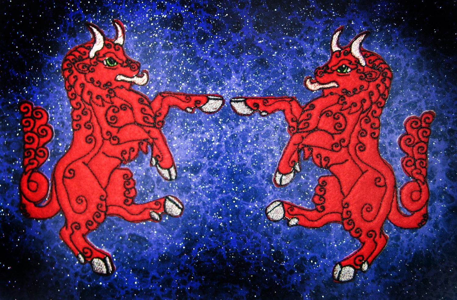 FELT Rampant Red Bull Heraldic Heraldry Iron on or Sew on Patch Pair ...