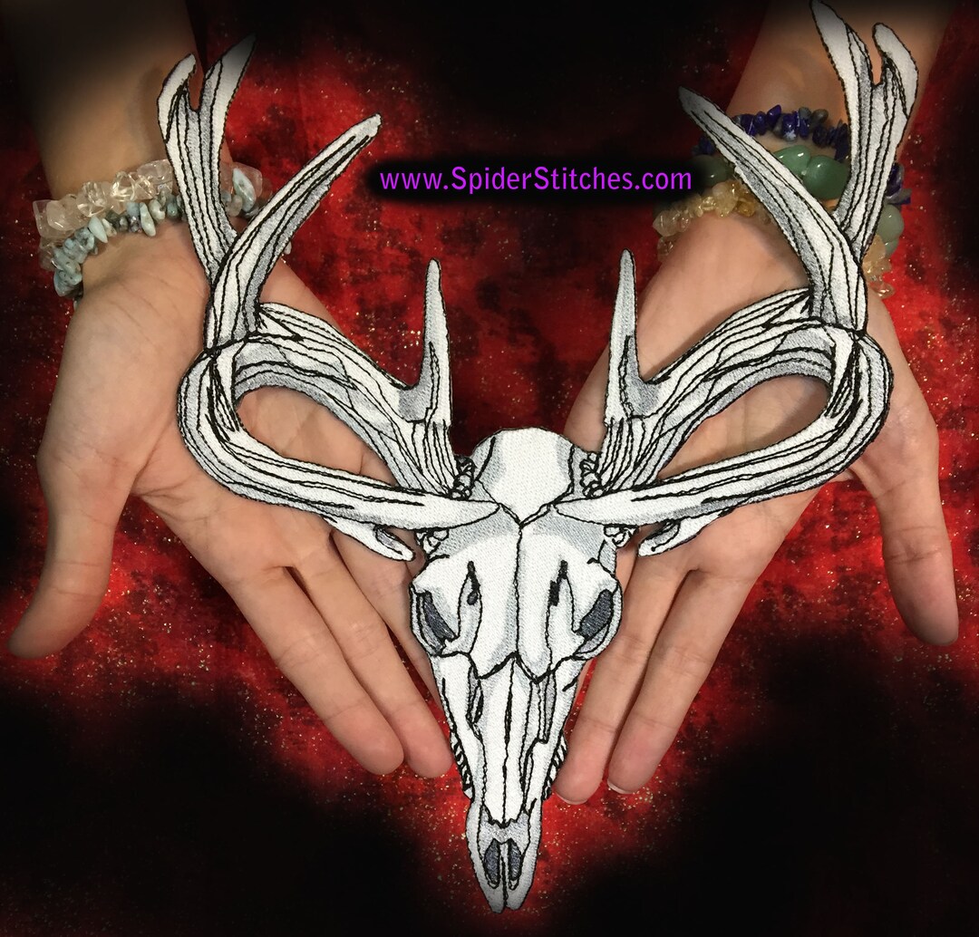HUGE White Antlers Wicked Deer Stag Skull Patch Iron on Patch or Sew on ...