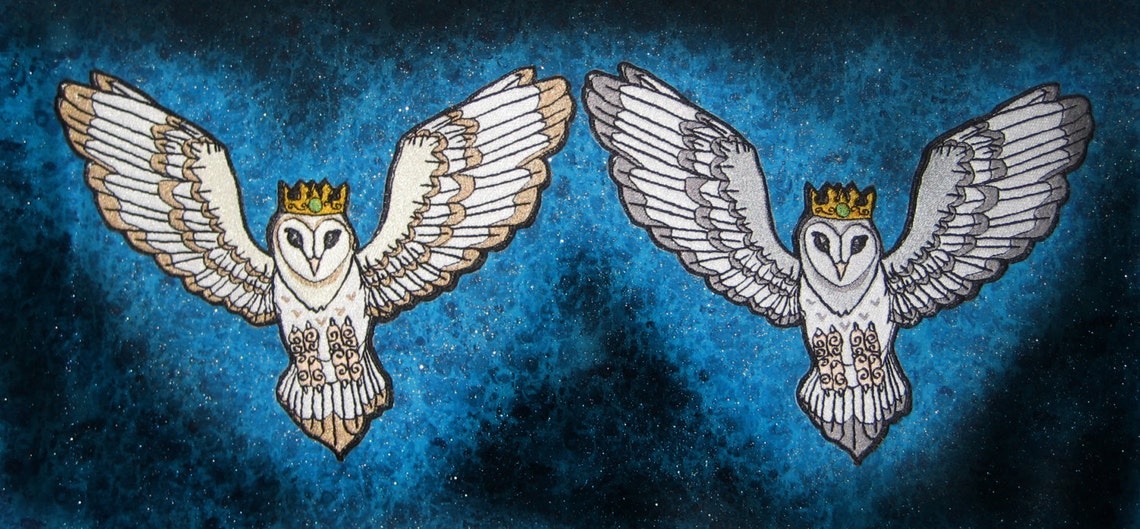 Heraldic Barn Owl Tan or Silver Iron on Patch 100% Embroidery - Etsy