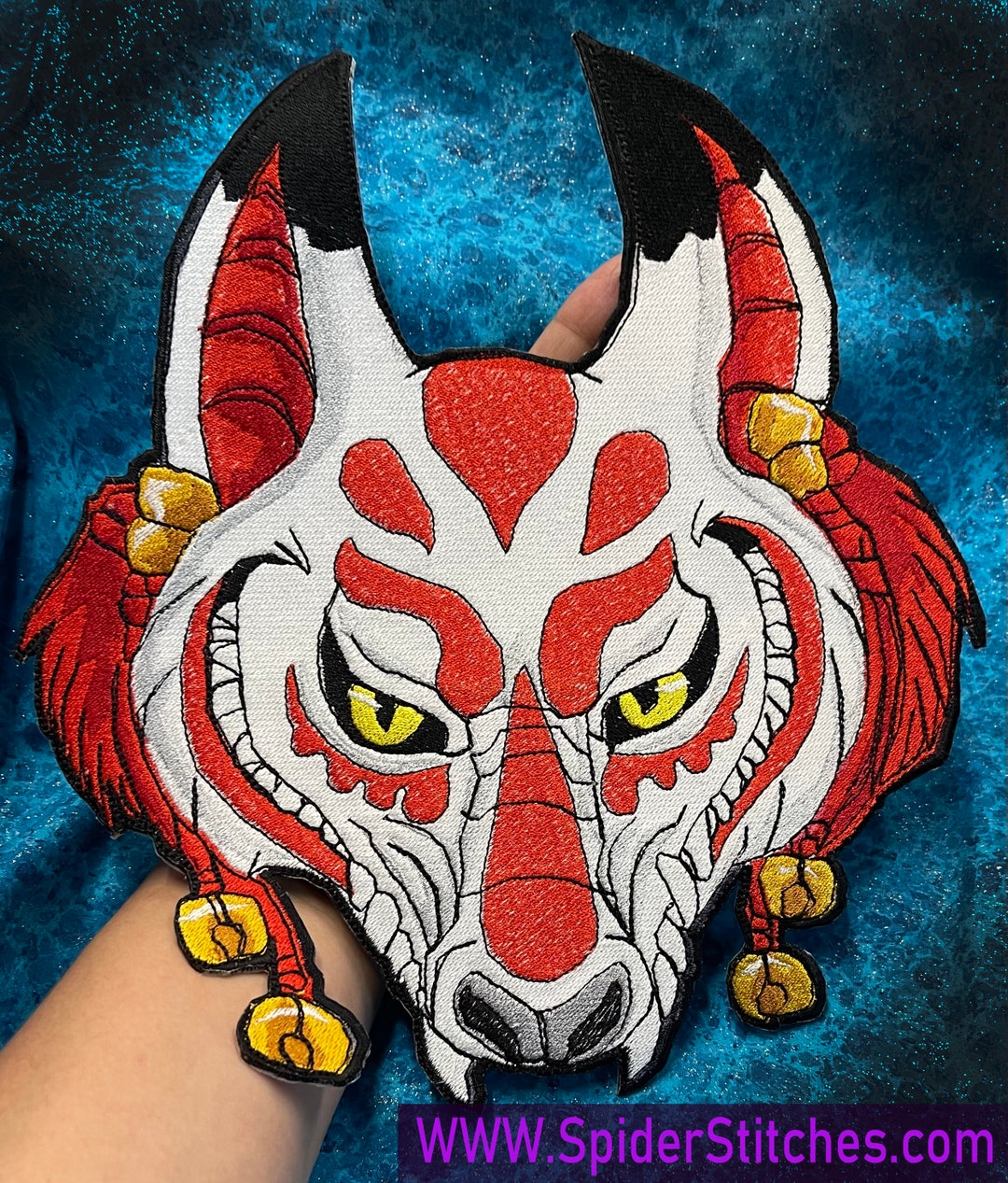 Large Jacket Back Smiling Kitsune Fox Patch Mask Iron on Patch Japan ...