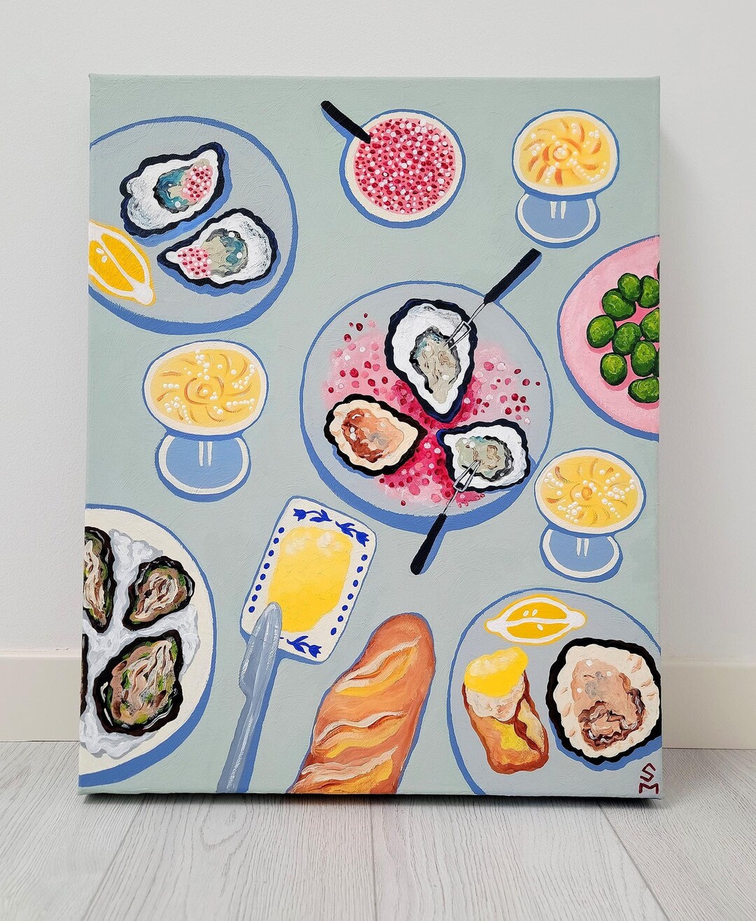 Still Life Original Art Tablescape Painting on Canvas oysters&champagne ...