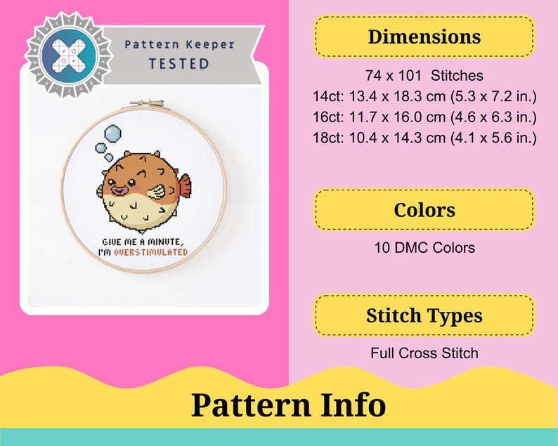 I'm Overstimulated Cross Stitch Pattern. Puffer Fish Funny Cross Stitch ...