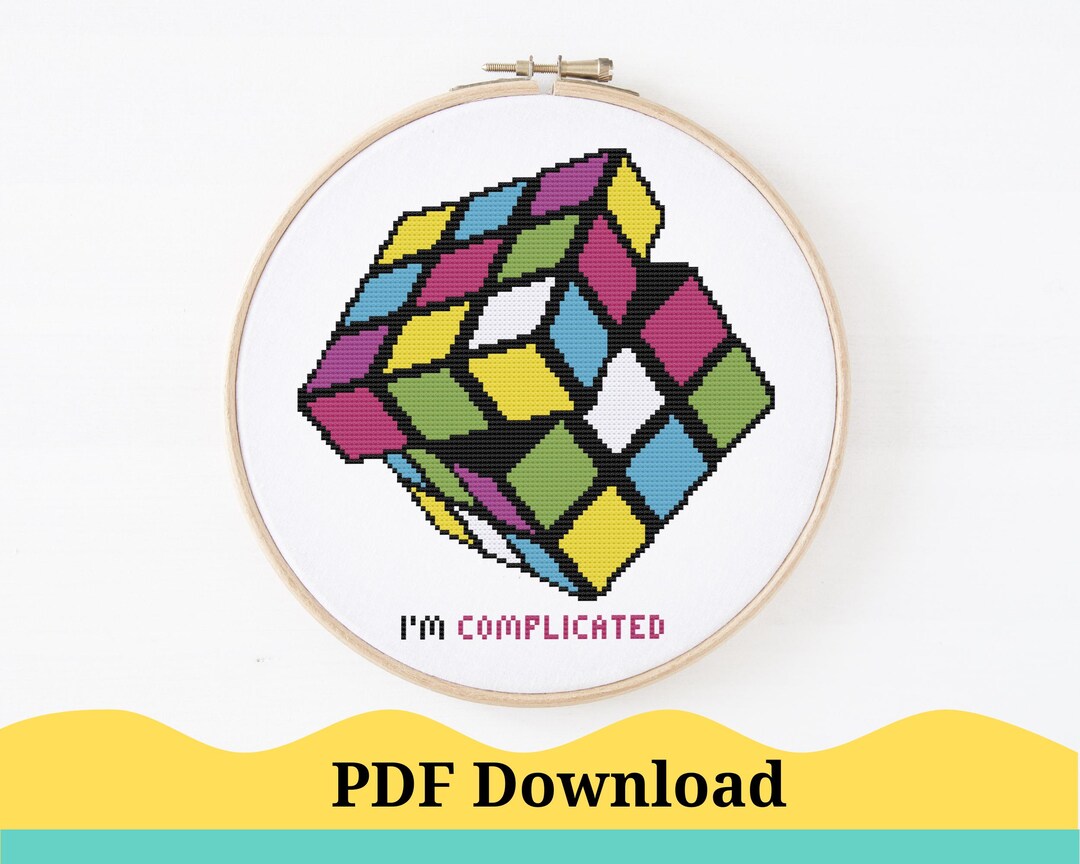 I'm Complicated Cross Stitch Pattern. Rubik Cube Funny Cross Stitch ...