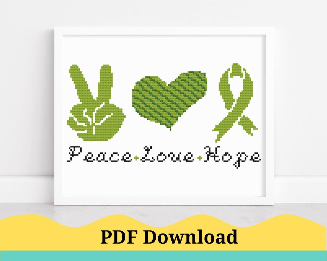 Awareness Ribbon Cross Stitch Pattern, Peace Love Hope Awareness Cancer ...