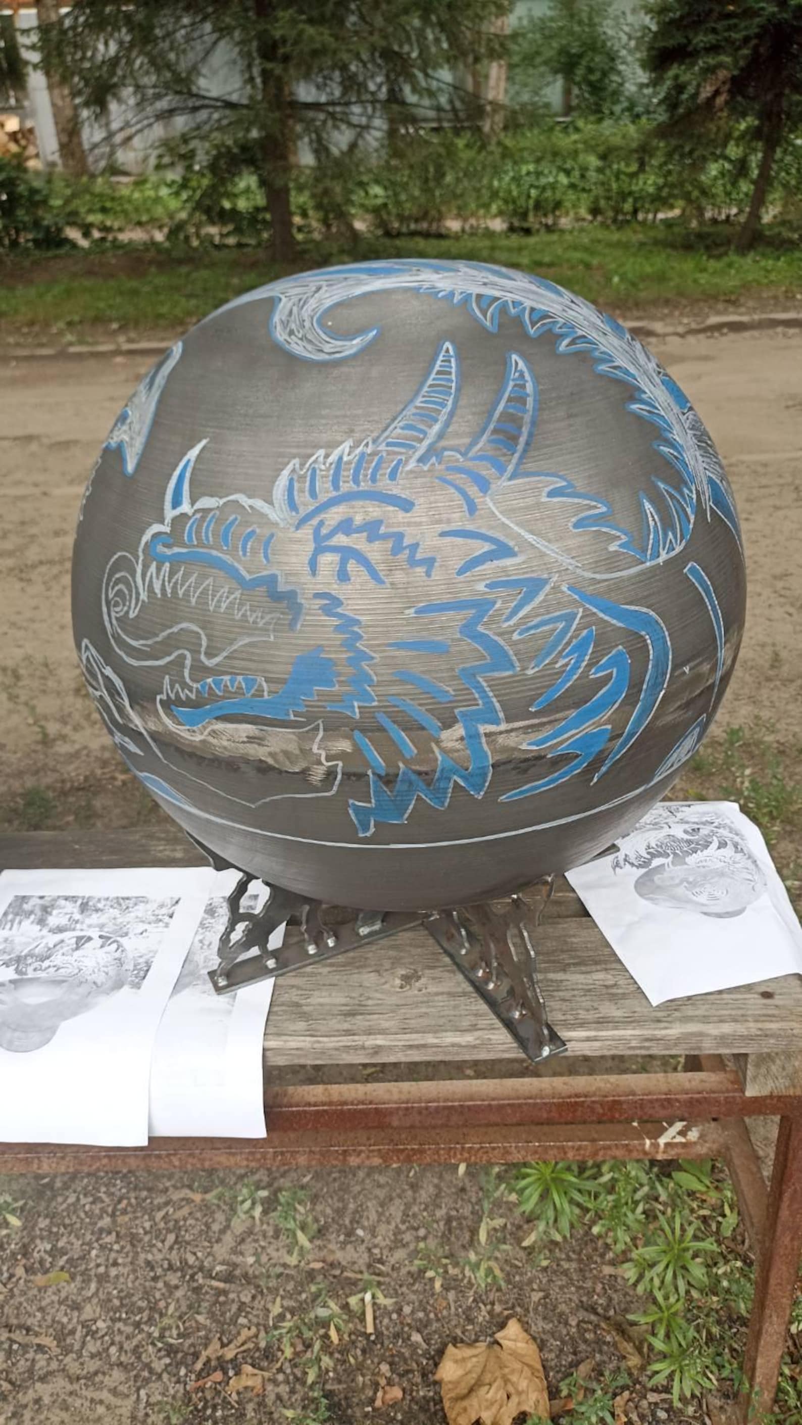 Dragon Fire Pit Sphere: 20" Sculpted Steel Outdoor Firepit - Etsy