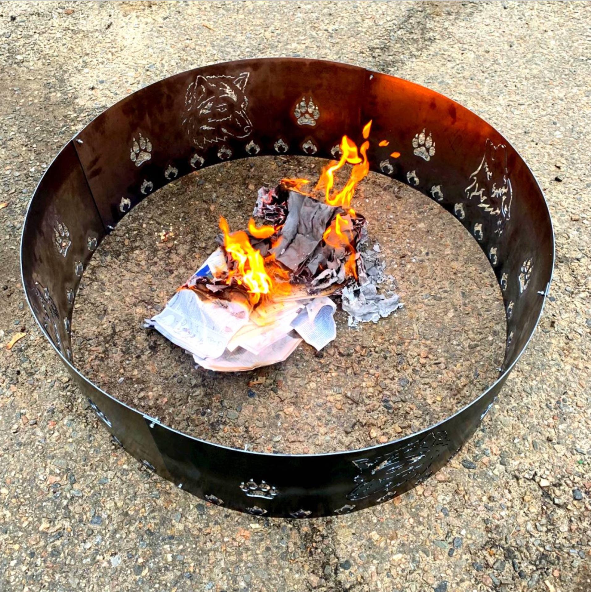 Wolf Heavy Duty Fire Pit Ring – Custom Backyard Fire Ring, Rustic ...