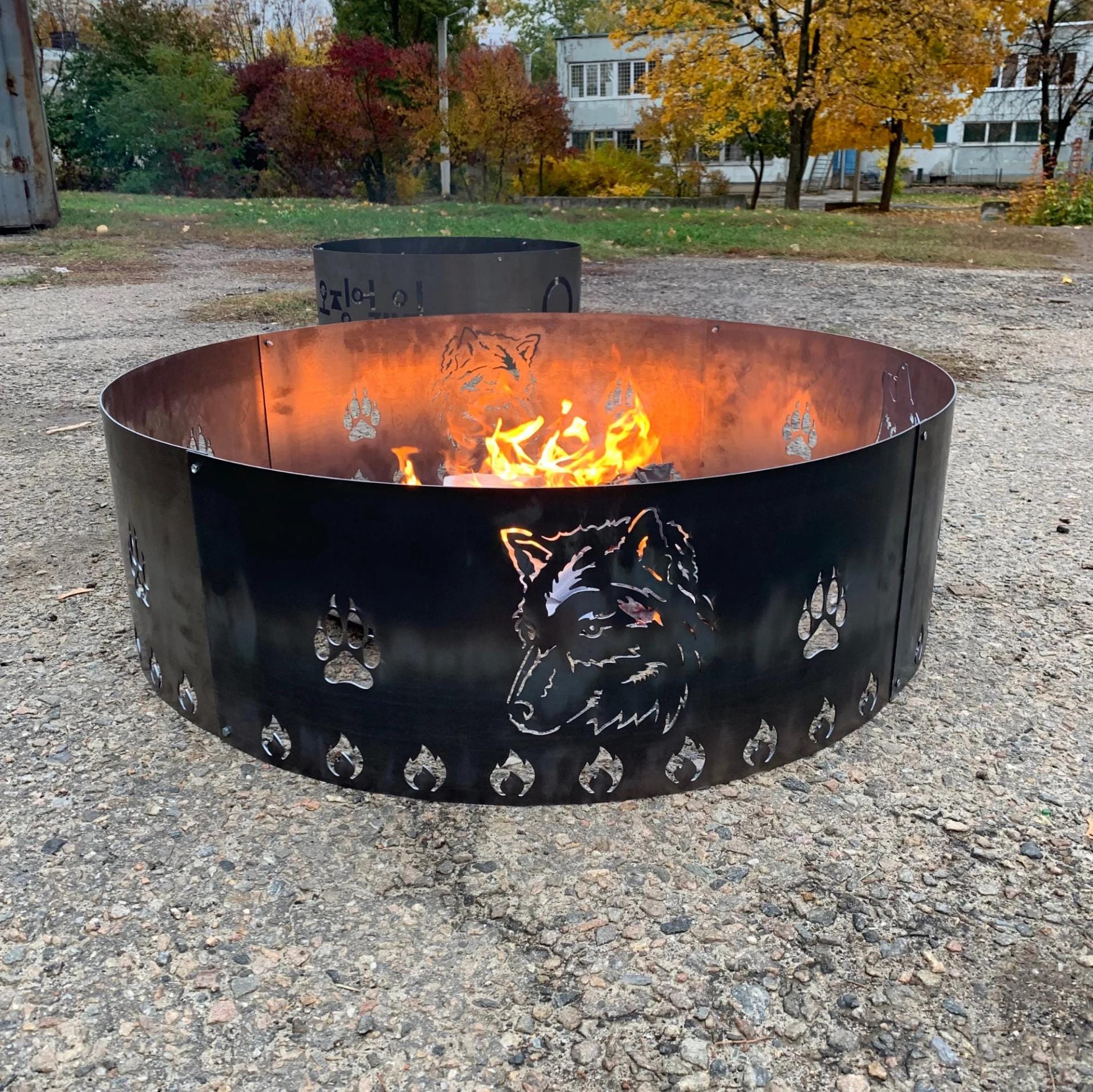 Wolf Fire Pit Ring: Heavy Duty Steel, Rustic Outdoor Decor - Etsy