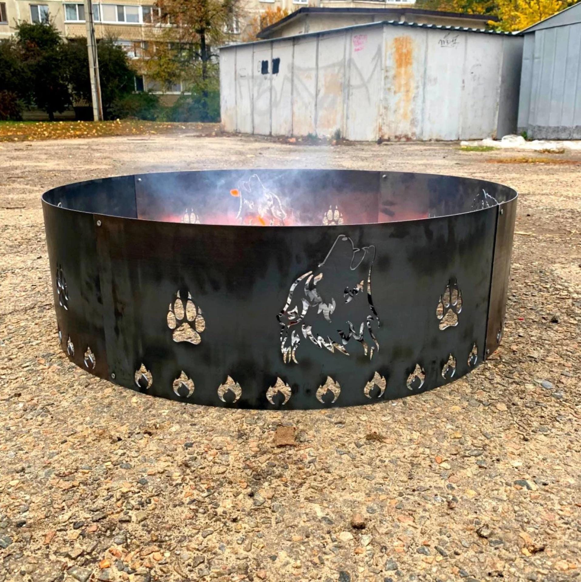 Wolf Heavy Duty Fire Pit Ring – Custom Backyard Fire Ring, Rustic ...
