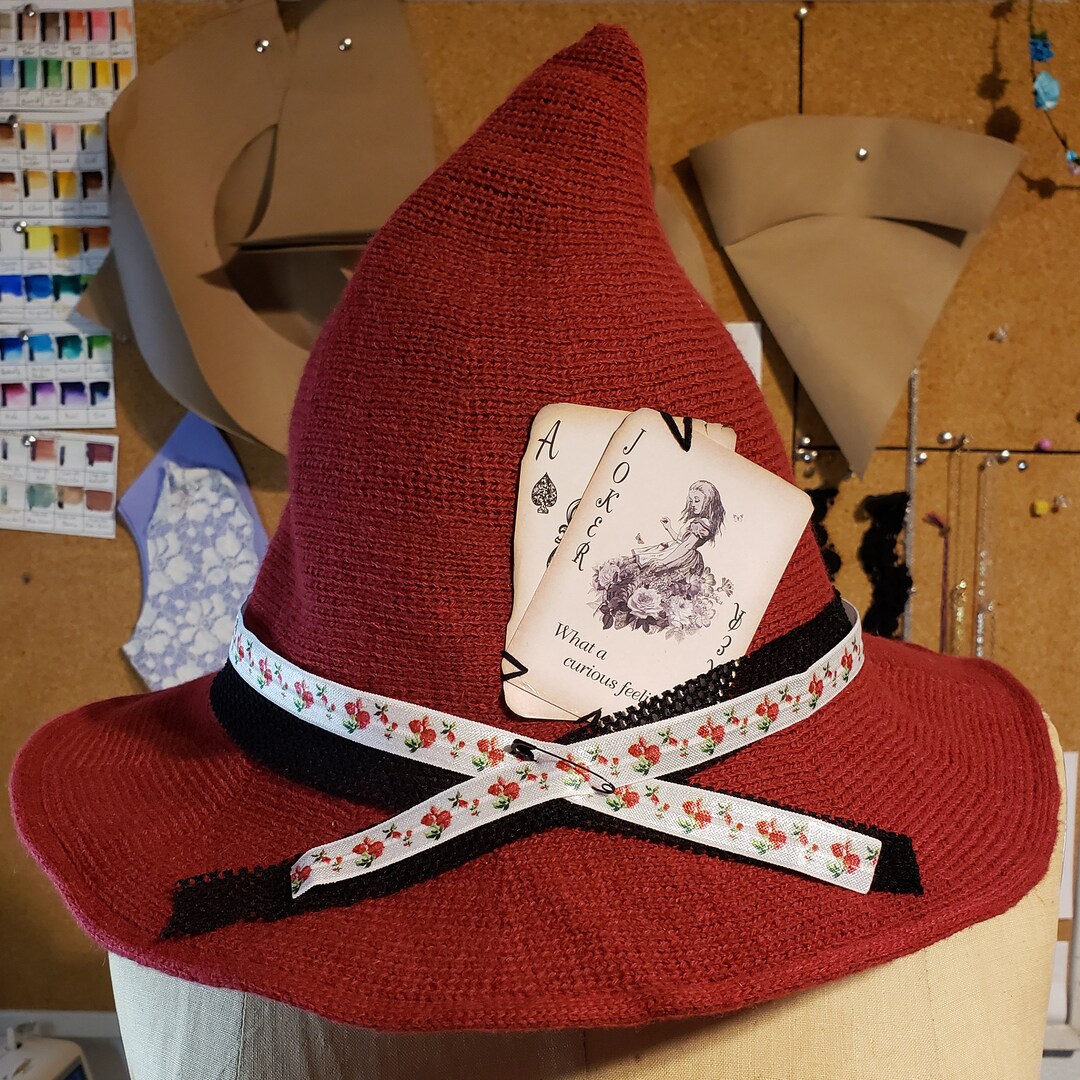 What a Curious Feeling Alice in Wonderland Ace of Spades Red Witch Wizard Hat With Rose and ...