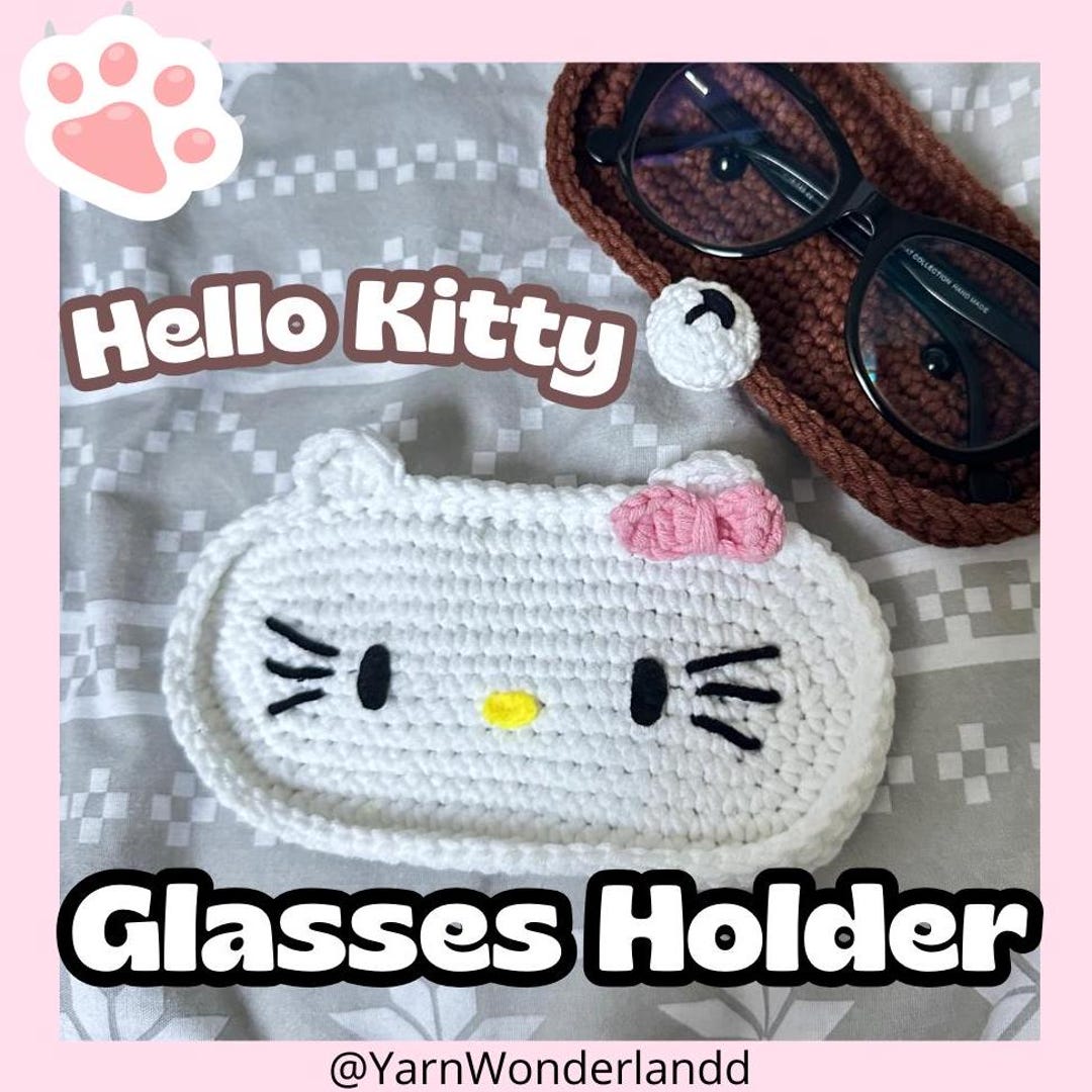 Glasses Holder Hello Kitty, Crochet Glasses Holder, Crochet Cat, Case ...