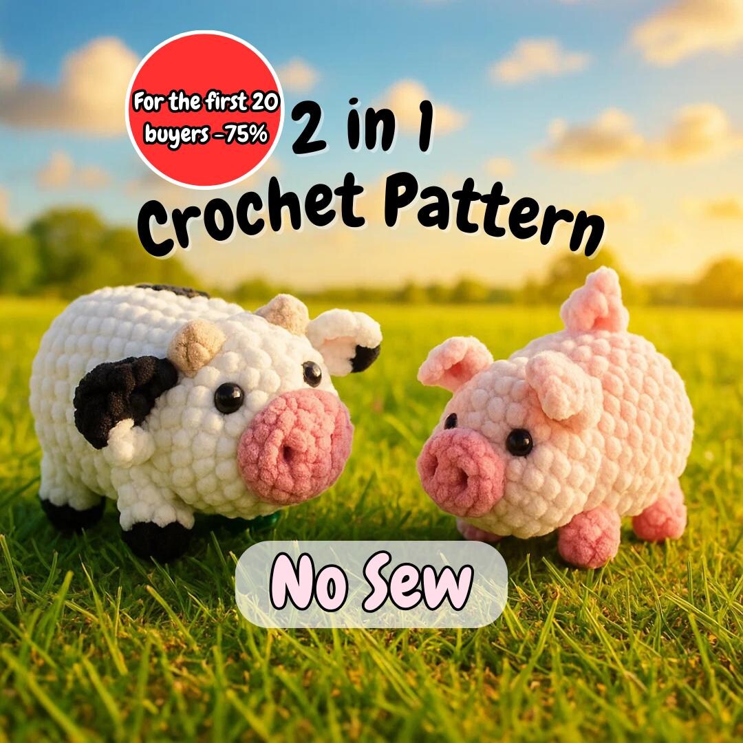 No Sew Cow and Pig Crochet Pattern in English | Cow Crochet Pattern ...