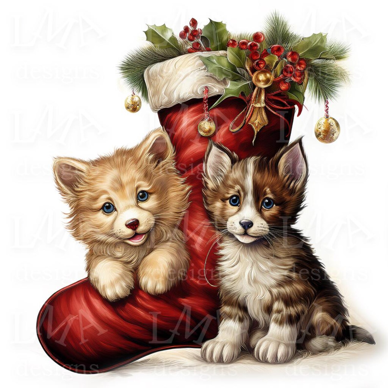 13 Puppies and Kittens With Christmas Stockings Clipart Images - Etsy