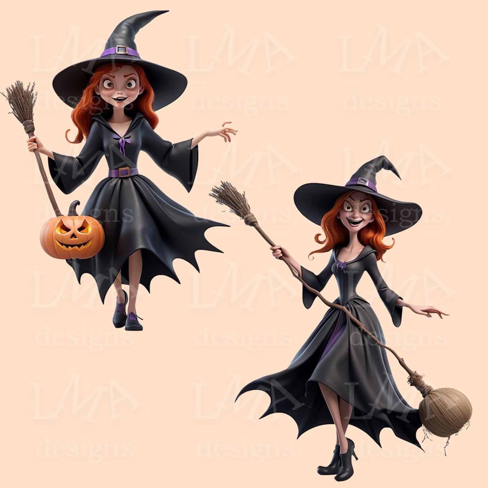 Playful Witches Clipart Images - Transparent Witches for Halloween and ...