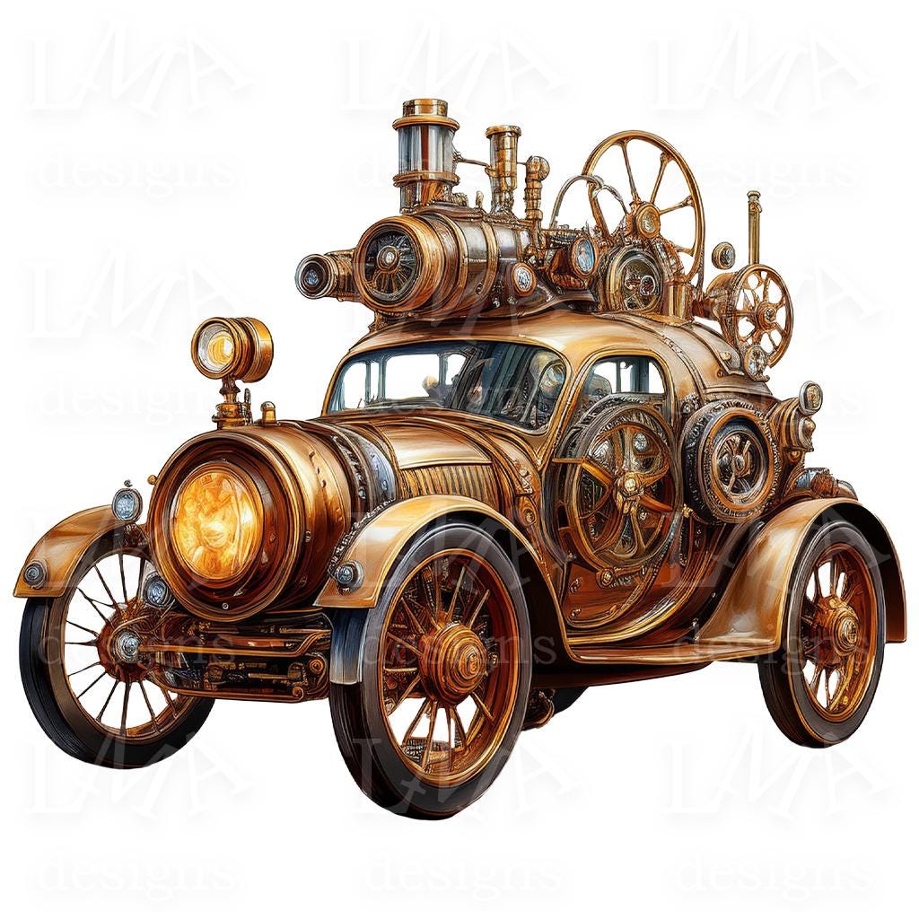 12 Steampunk Cars Clipart Images - Etsy