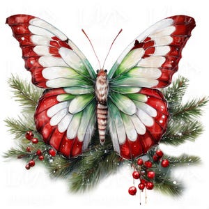 10 Christmas Butterflies in Red, Green and White Colors With Greenery ...