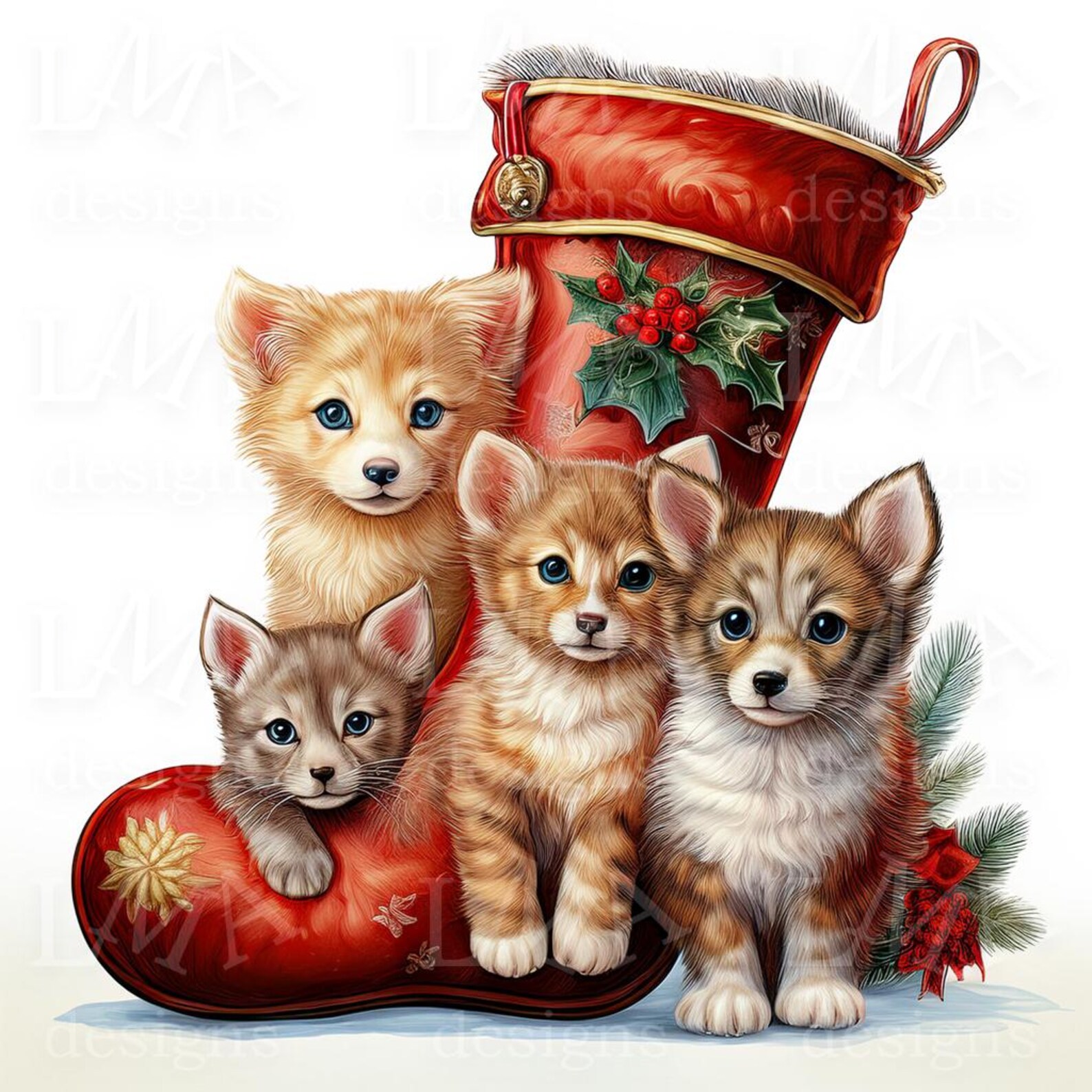13 Puppies and Kittens With Christmas Stockings Clipart Images - Etsy