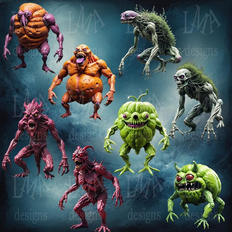 Creepy Vegetable Monster Clipart: Halloween Food Pngs (set 2) - Etsy