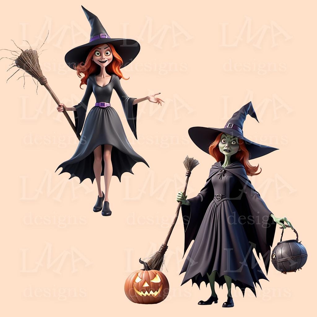 Playful Witches Clipart Images - Transparent Witches for Halloween and ...