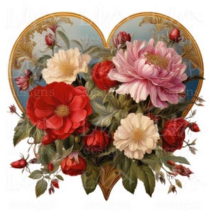 7 Vintage Floral Hearts Clipart Images - Etsy