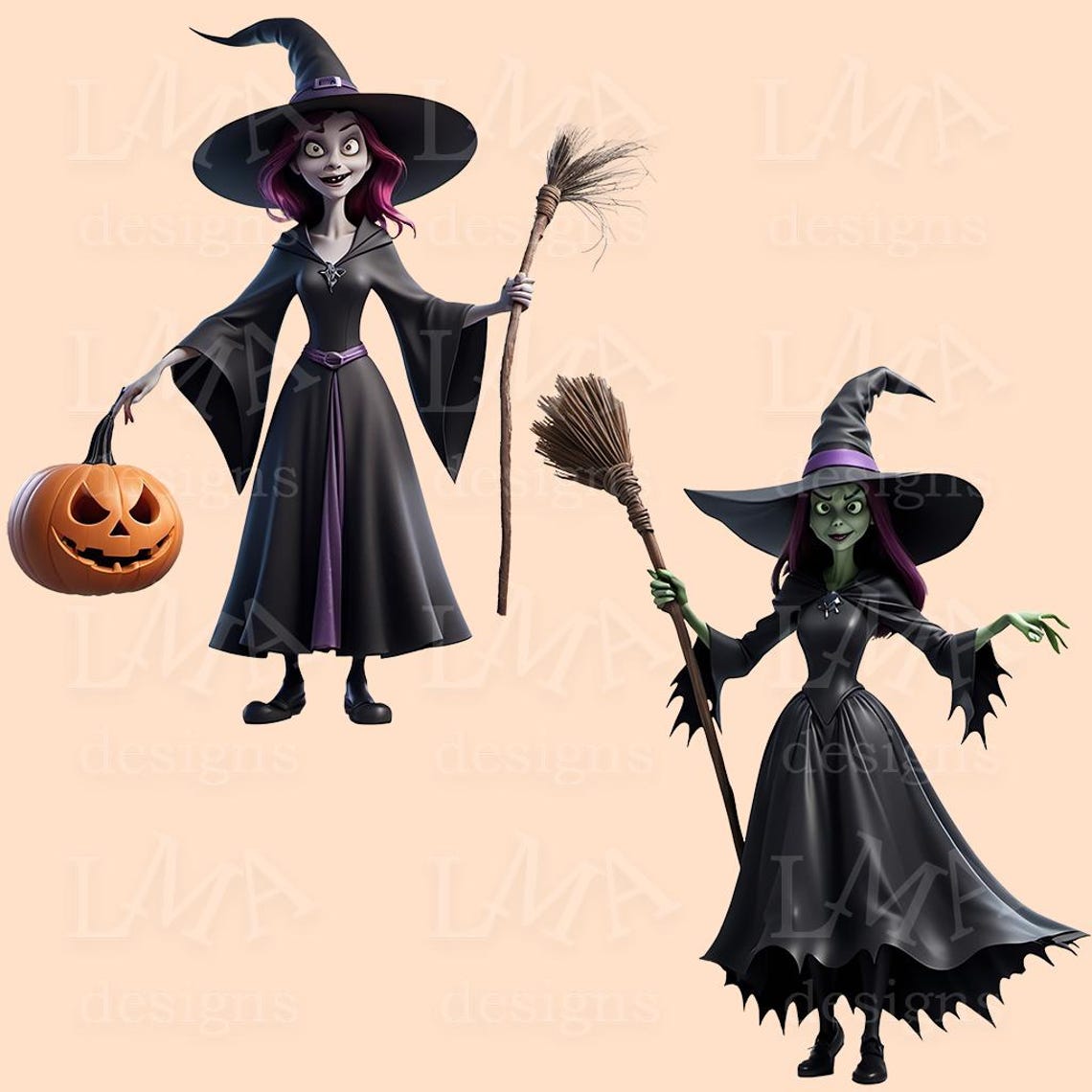 Playful Witches Clipart Images - Transparent Witches for Halloween and ...