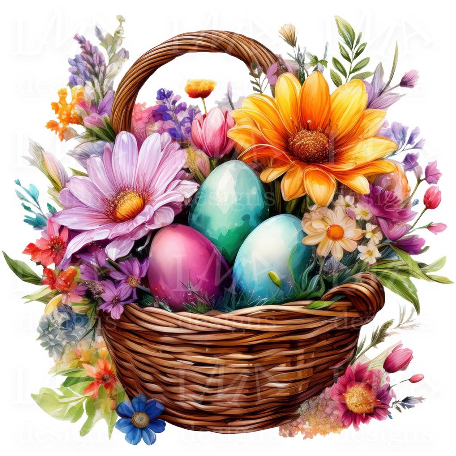 10 Easter Flower Basket Clipart Images - Etsy