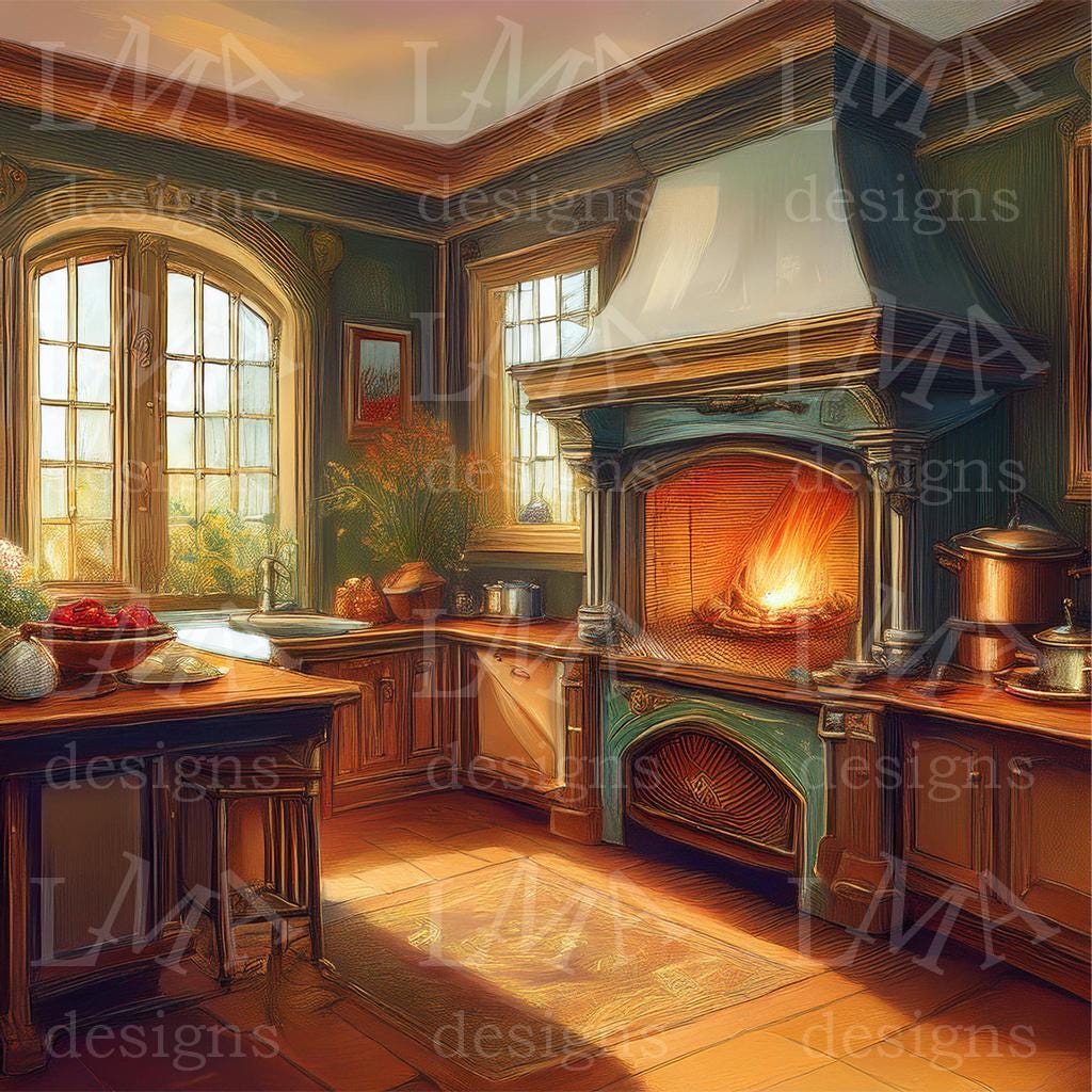 10 Early Victorian Kitchen Backgrounds – Set 2 - Clipart Images - Etsy