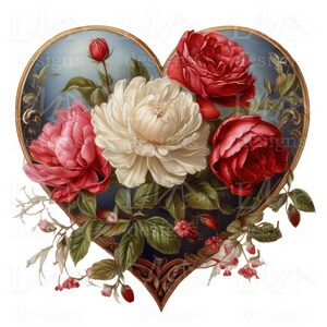 7 Vintage Floral Hearts Clipart Images - Etsy