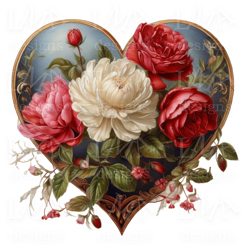 7 Vintage Floral Hearts Clipart Images - Etsy