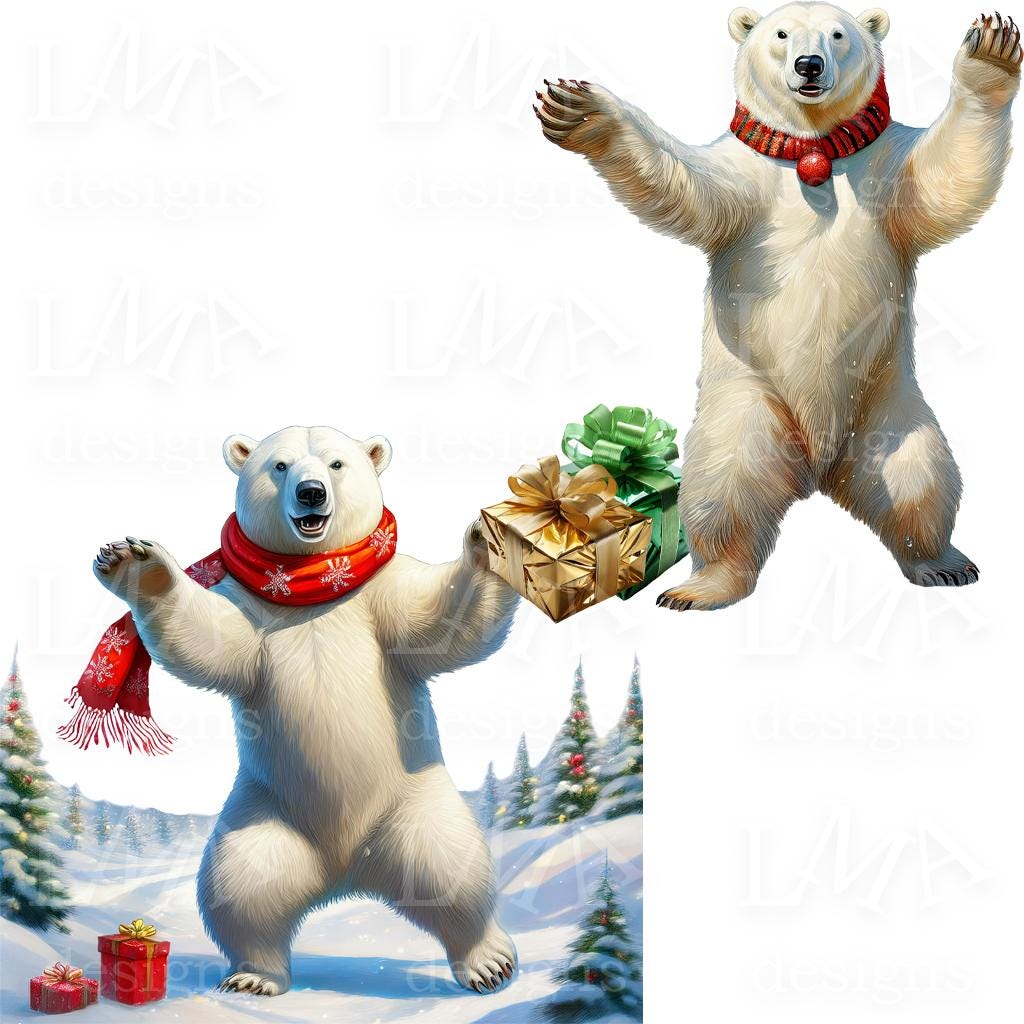 A Polar Bear Christmas - 12 Clipart Images - Etsy