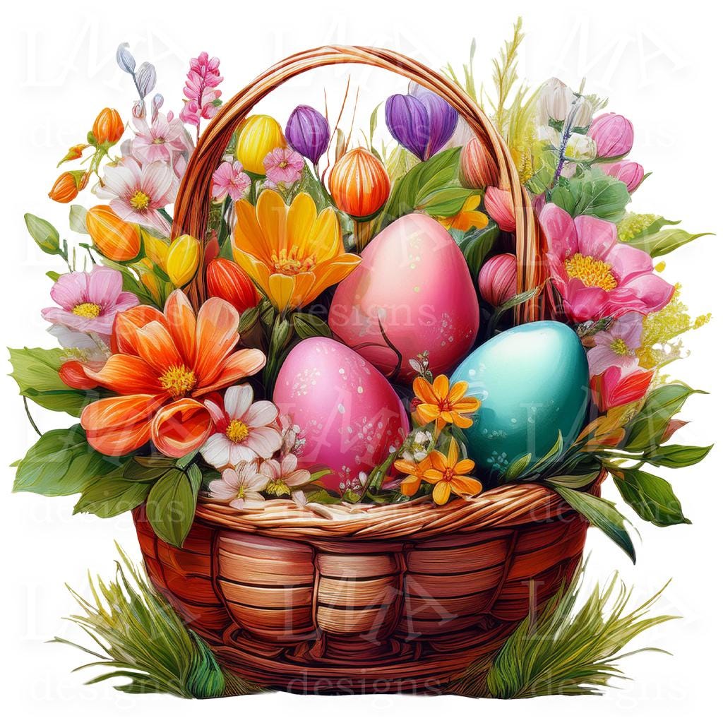 10 Easter Flower Basket Clipart Images - Etsy