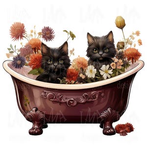 Playful Kittens in Maroon Victorian Tubs With Colorful Flowers. - Etsy