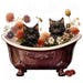 Playful Kittens in Maroon Victorian Tubs With Colorful Flowers. - Etsy