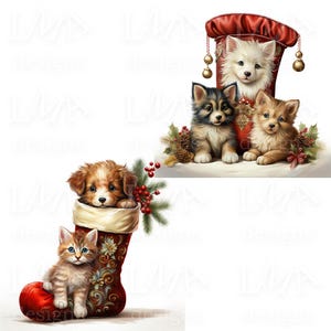 13 Puppies and Kittens With Christmas Stockings Clipart Images - Etsy