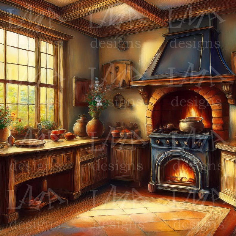 10 Early Victorian Kitchen Backgrounds – Set 2 - Clipart Images - Etsy