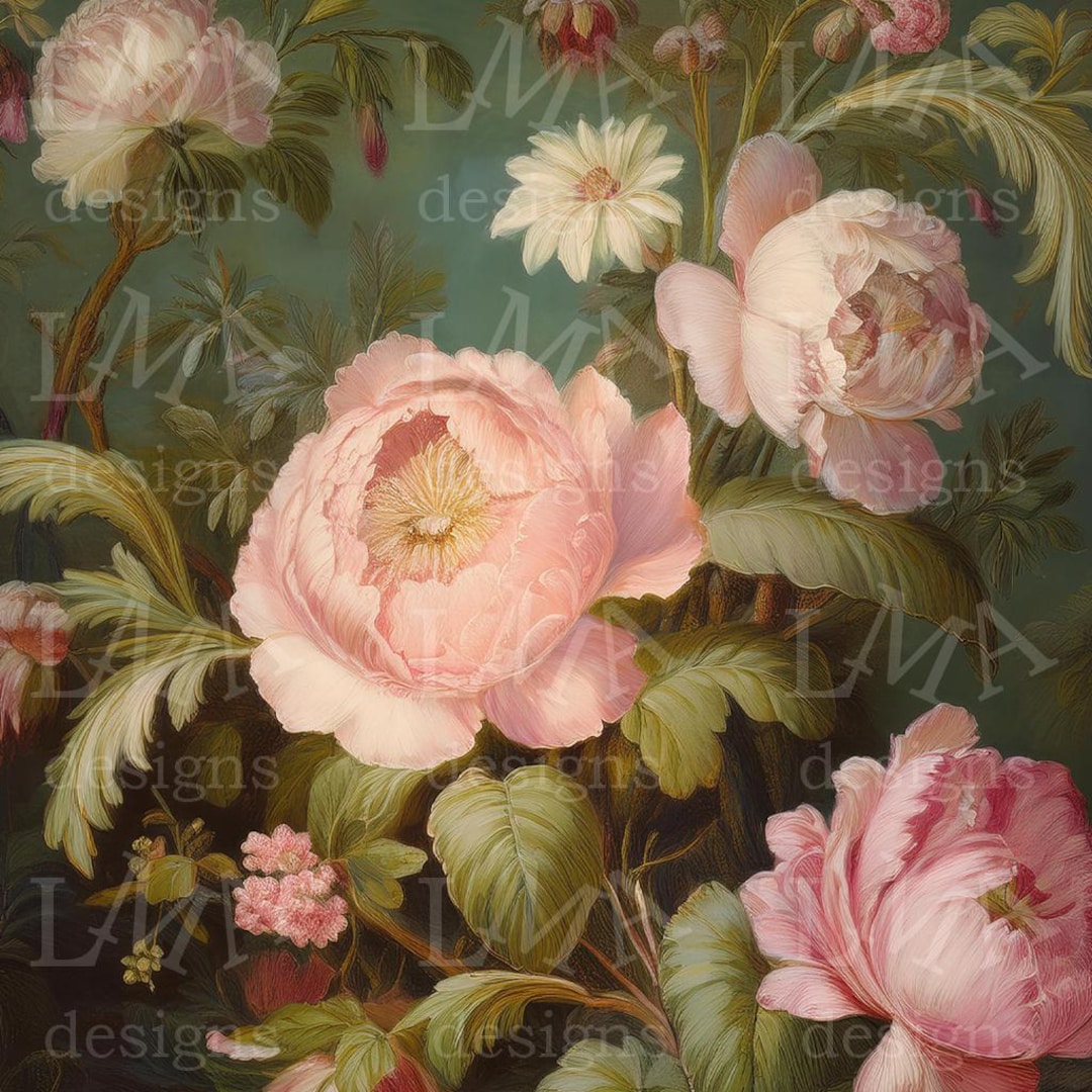 9 Victorian Wallpaper Background Clipart Images – Pink Floral Colors - Etsy